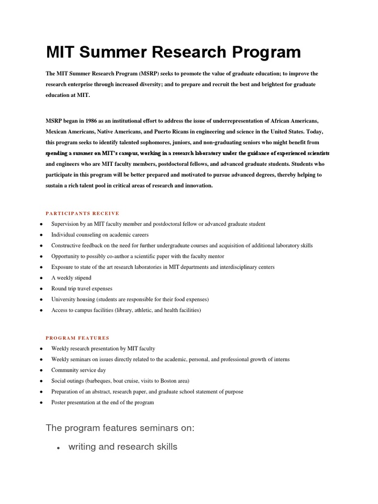 MIT Summer Research Program Overview | PDF | Social Science
