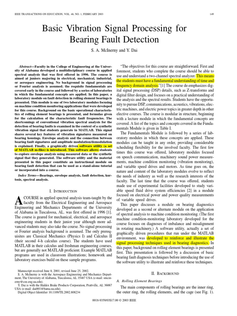Basic Vibration Signal Processing For Bearing Fault Detection | PDF ...