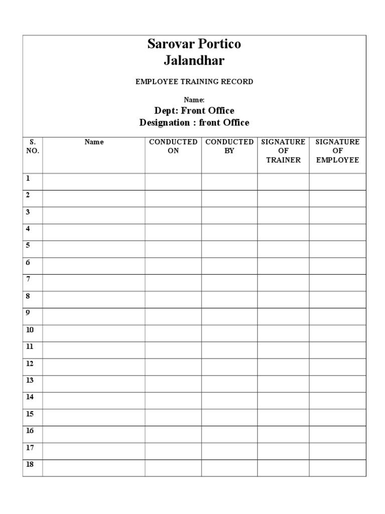 Front Office Training Record | PDF