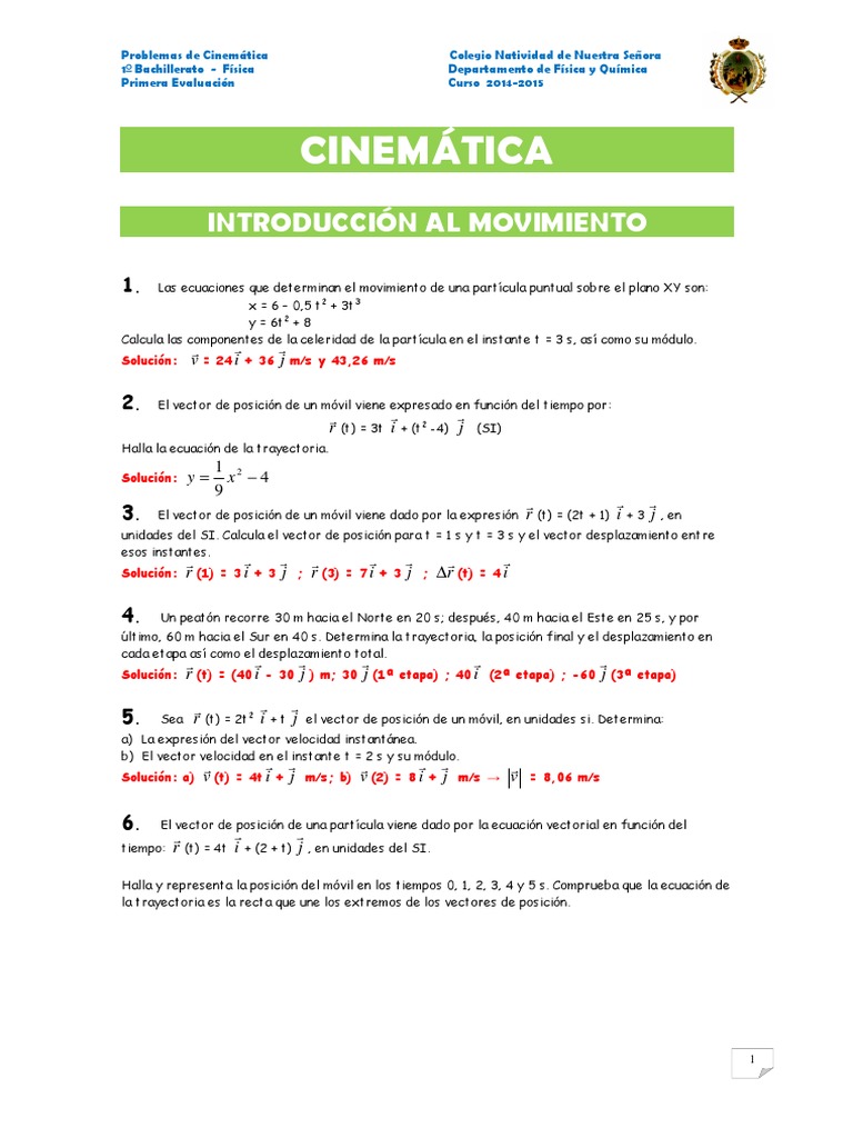 Problemas de Cinemática 1º Bachillerato | PDF | Cinemática | Movimiento ...