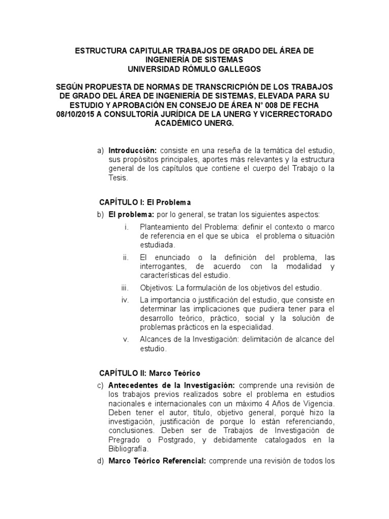 Estructura Capitular Trabajos de Grado Del Área de Ingeniería de ...