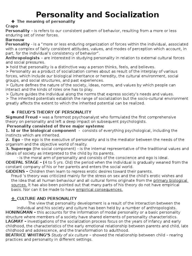 Personality and Socialization | PDF | Deviance (Sociology) | Socialization