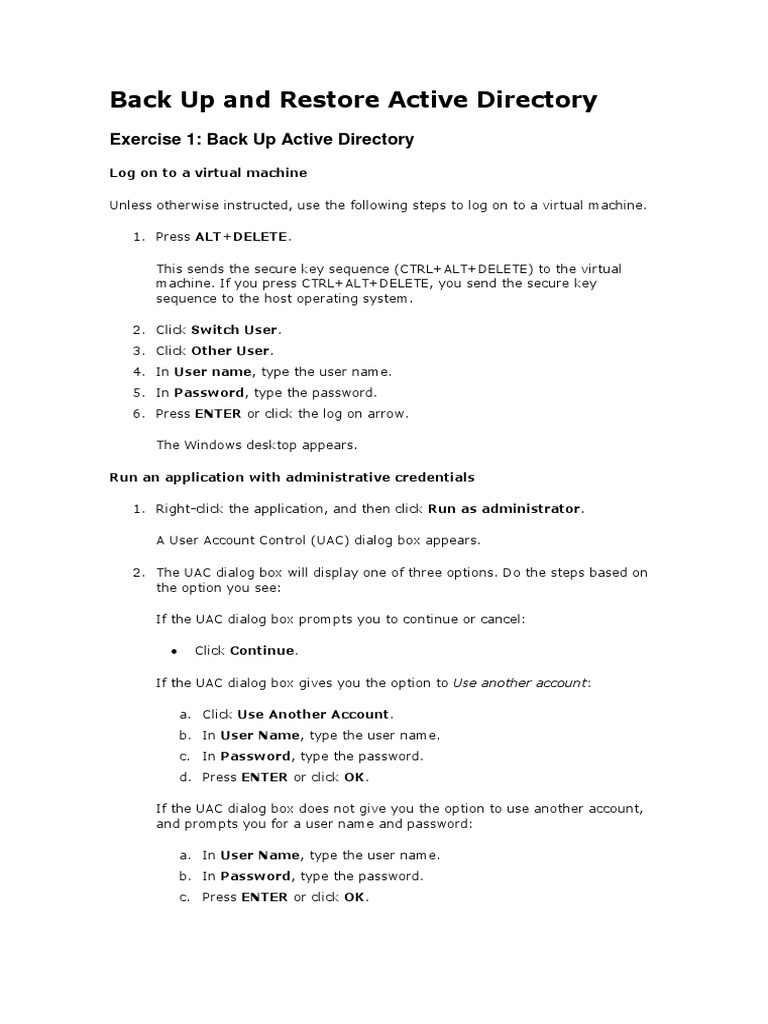 Back Up and Restore Active Directory | PDF | Backup | Utility Software