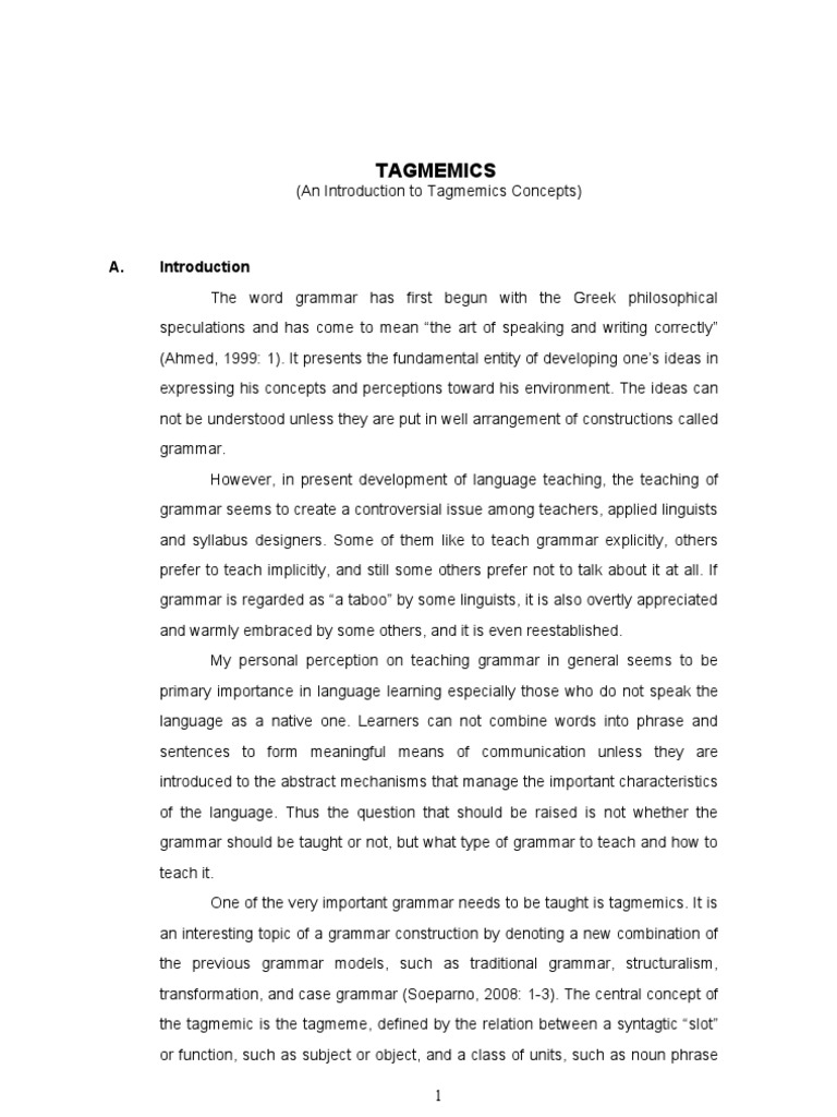 Tagmemics and Its Implication | PDF | Phrase | Verb