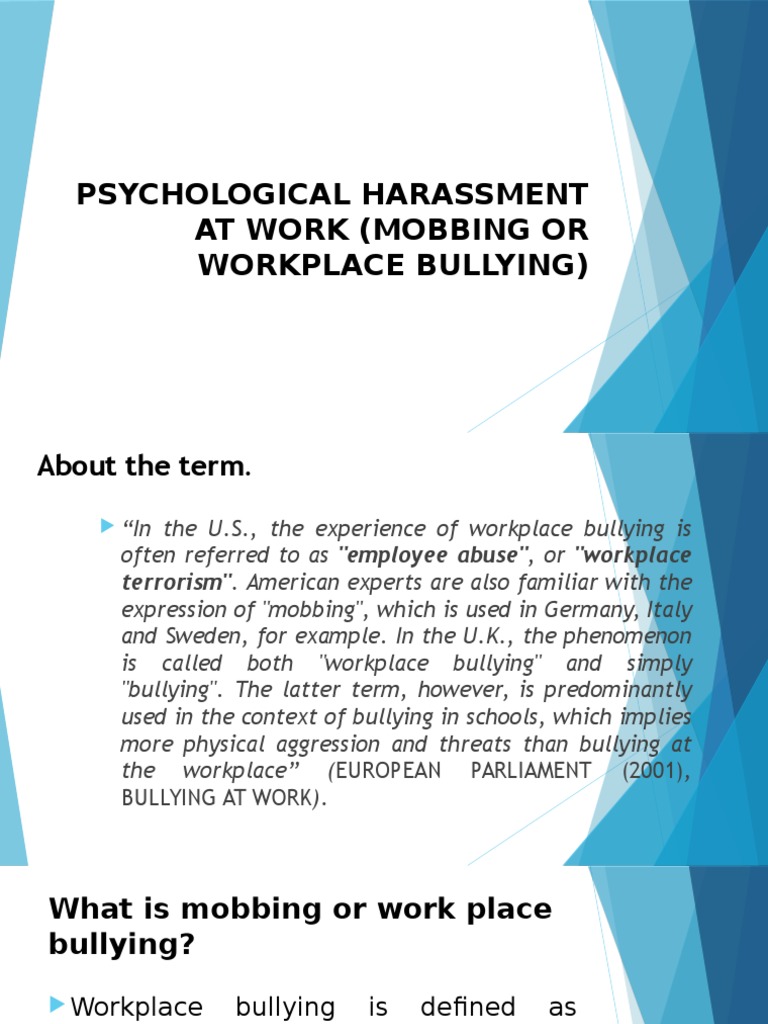 HOMEWORK Psychological Harassment at Work (Mobbing or Workplace | PDF | Workplace Bullying ...