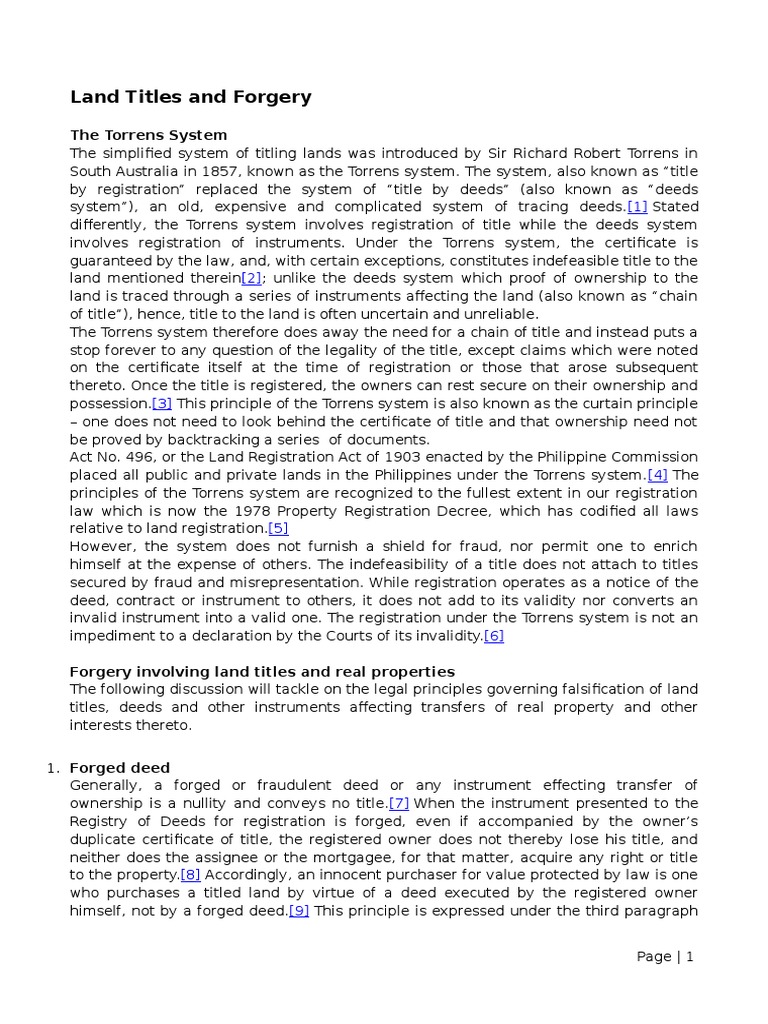 Land Titles and Forgery | PDF | Mortgage Law | Fraud