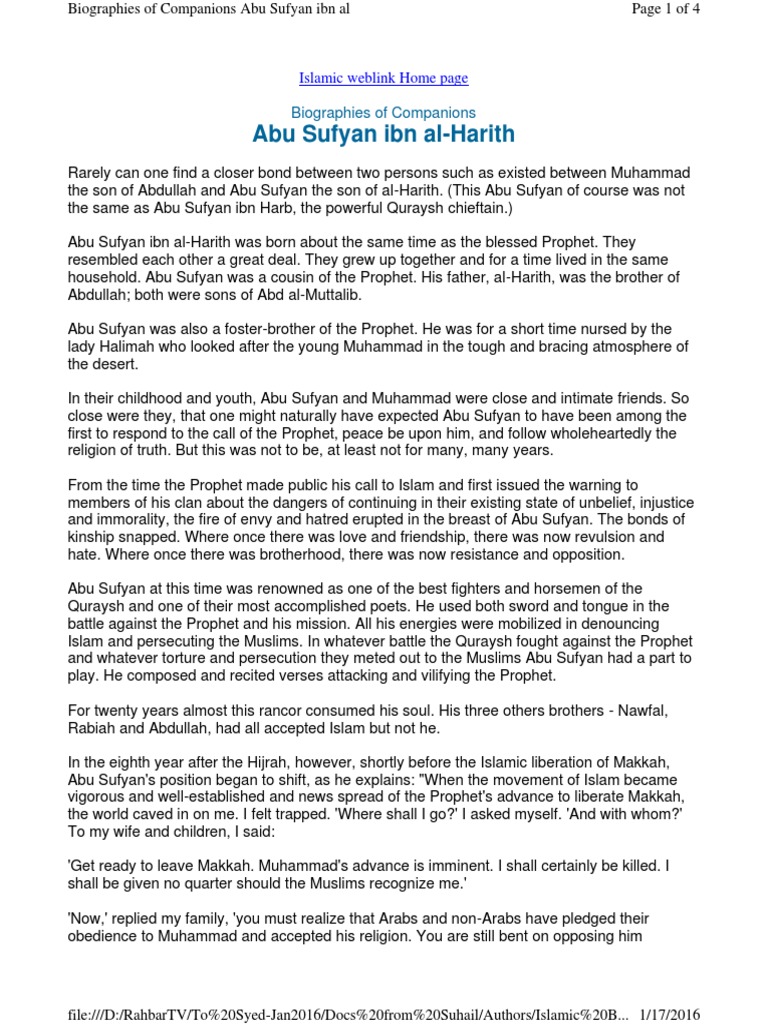 Abu Sufyan Ibn Al-Harith | PDF | Muhammad | Sahabah