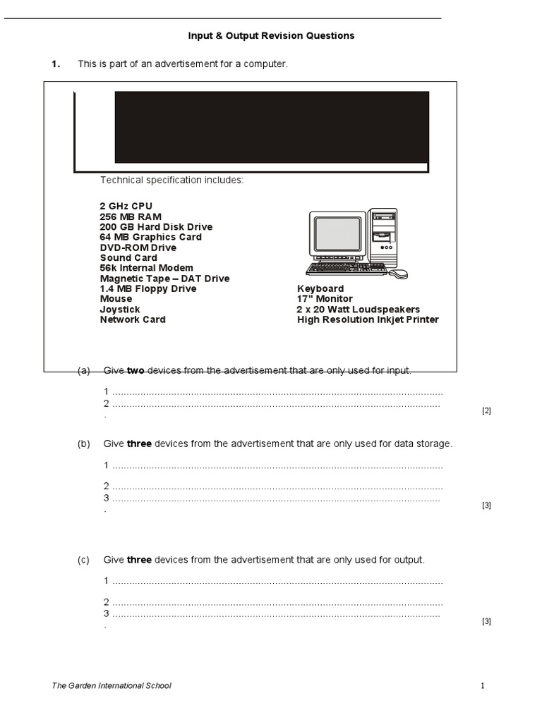 Input Output Revision Questions | PDF | Input/Output | Printer (Computing)