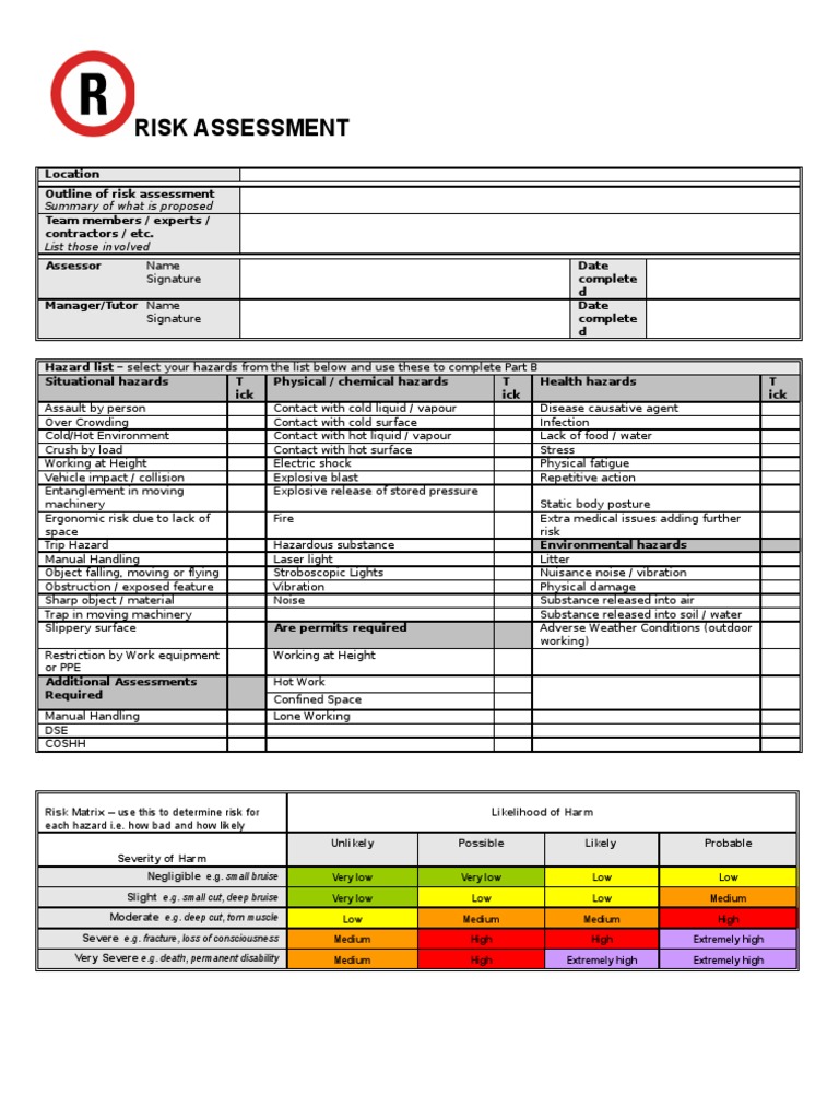 General Risk Assessment | PDF | Hazards | Risk Assessment