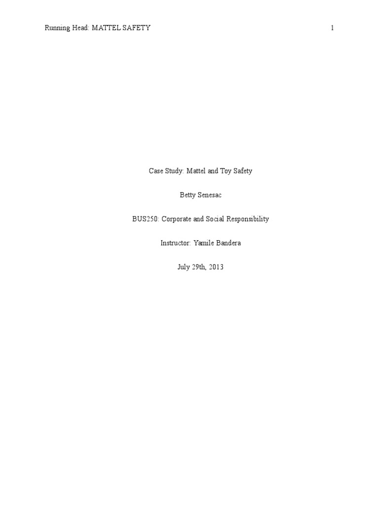 Mattel Toy Safety Case Study Analysis | PDF | Toys | China