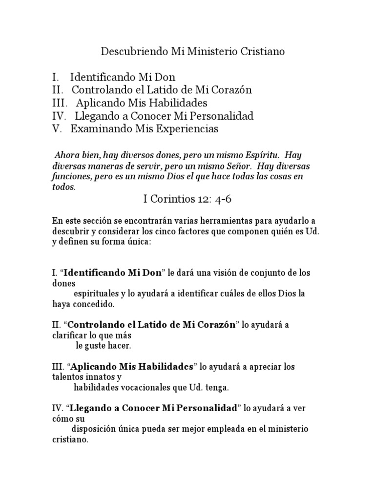 Descubriendo Mi Ministerio Cristiano | PDF | Primera epístola a los ...