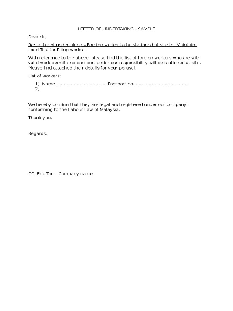 Letter of Undertaking - Sample | PDF