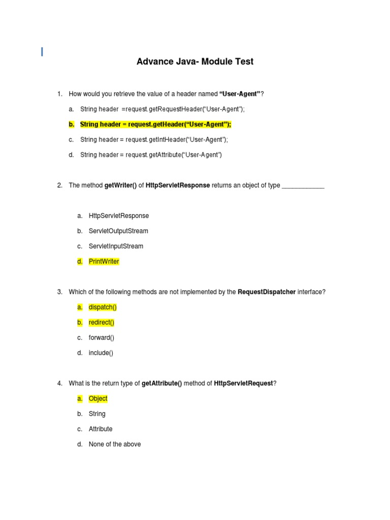 Advance Java Module Test | PDF | Java Server Pages | Java Servlet Advance Java Module Test | PDF | Java Server Pages | Java Servlet