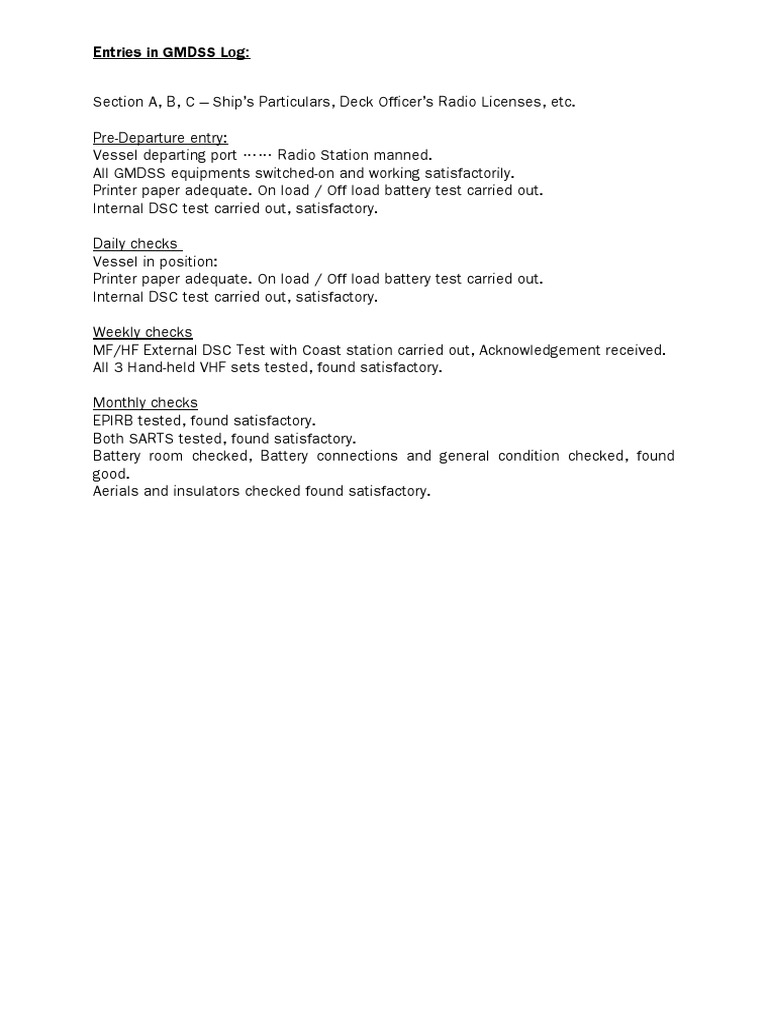 GMDSS Log Book Entry Guidelines | PDF | Technology & Engineering
