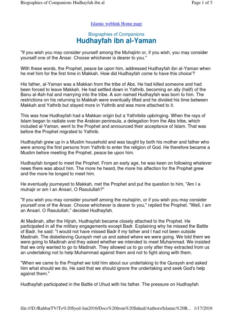 Hudhayfah Ibn Al-Yaman | Download Free PDF | Muhammad | Abrahamic Religions