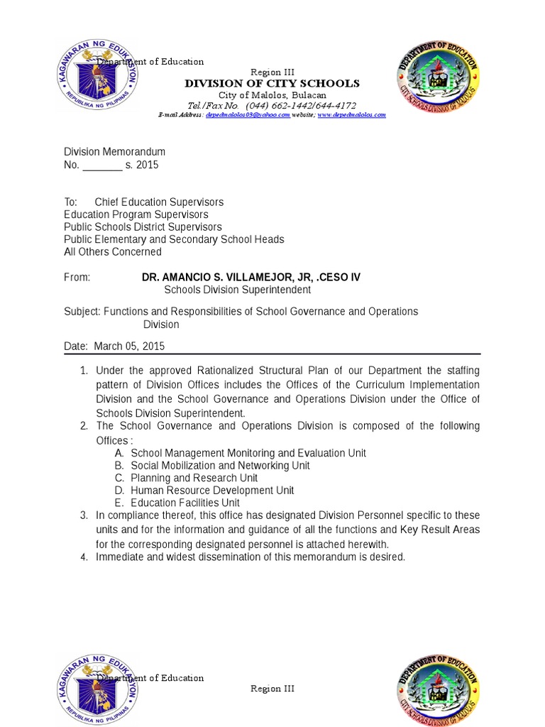 SGOD Functions in DepEd Gingoog City | PDF | Data Quality | Regulatory ...