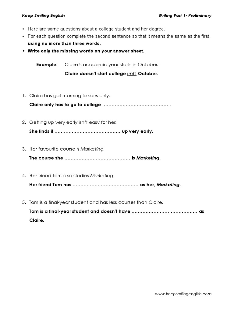 PET Writing Part 1 Practice Exercises | PDF | Cognition | Linguistics