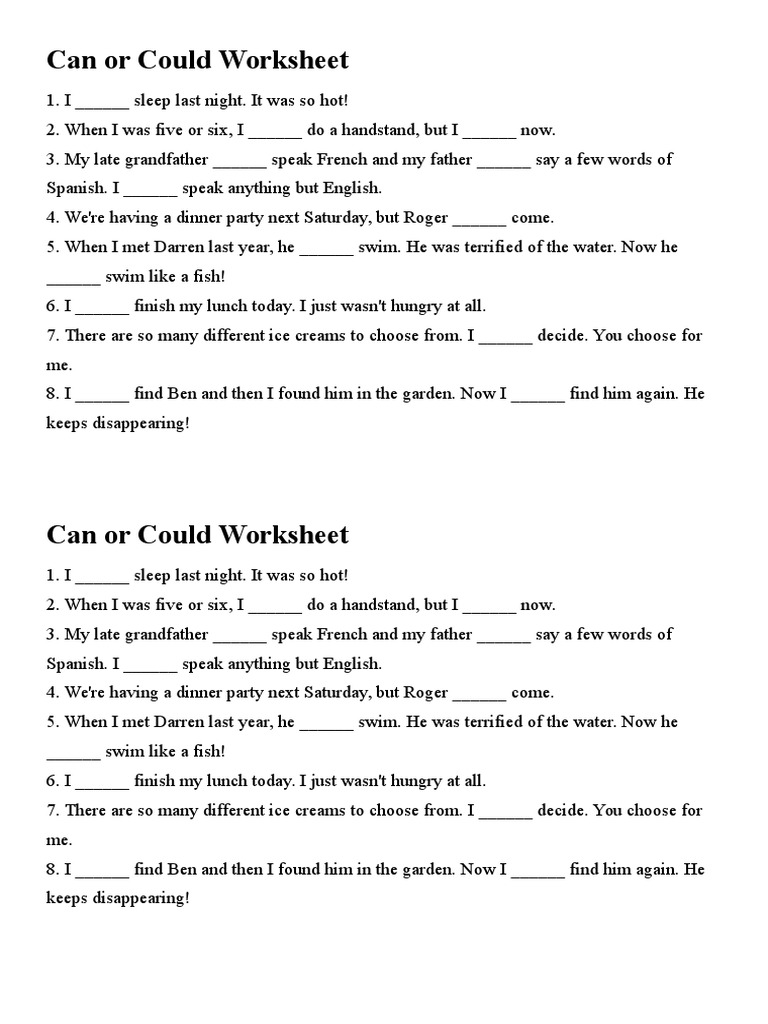 Can or Could Worksheet Activities | PDF