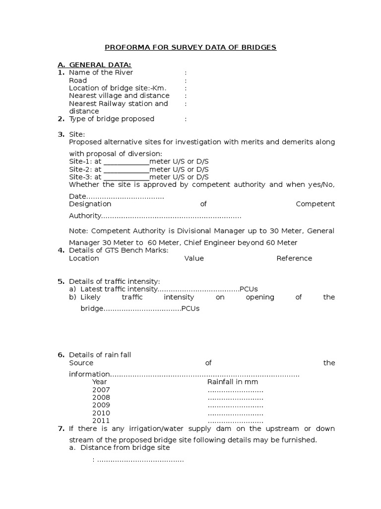 Bridge Survey Format Proforma | PDF | Sand | Bridge