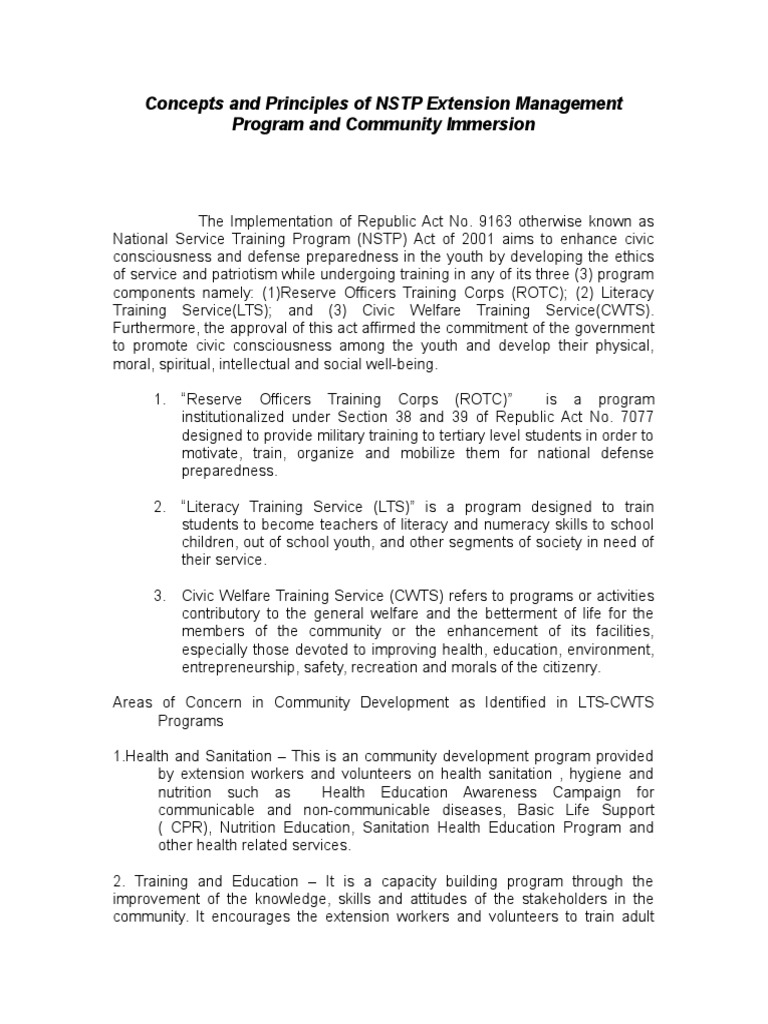 MANAGMENT EXTENSION PROGRAM-Concepts and Principles of NSTP Extension ...
