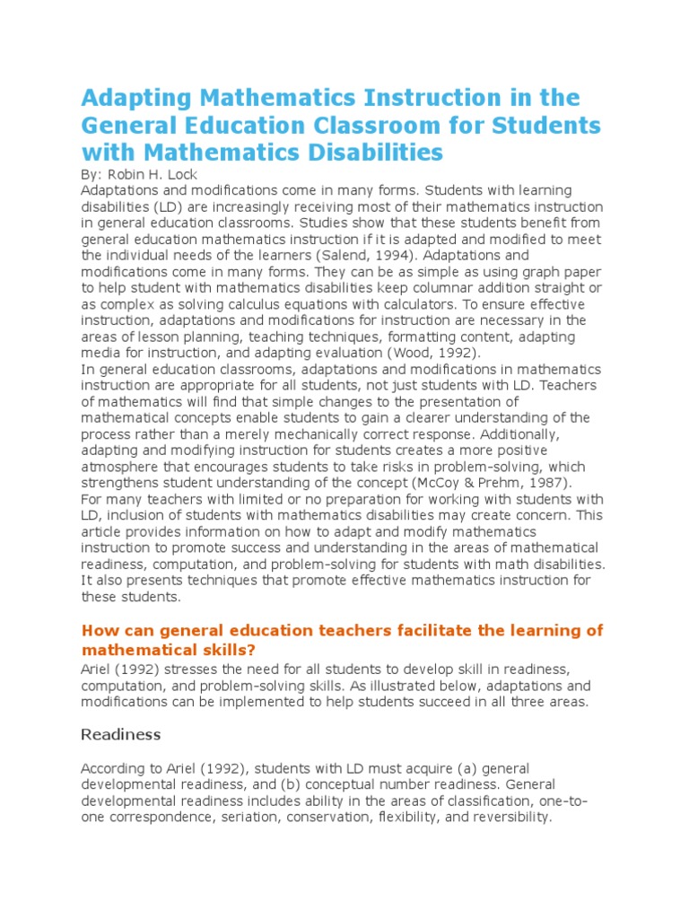 Adapting Mathematics Instruction in The General Education Classroom For ...