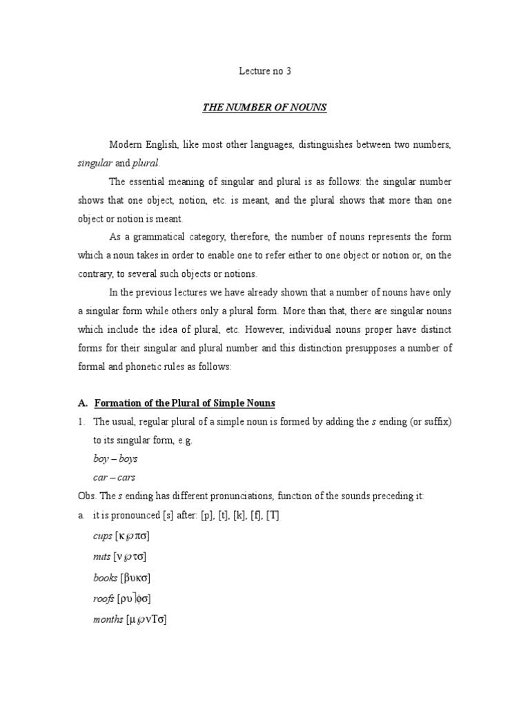 Curs 3 - The NOUN | PDF | Grammatical Number | Morphology