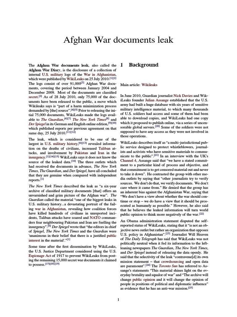 Afghan War Documents Leak Overview | PDF | Wiki Leaks | Inter Services ...