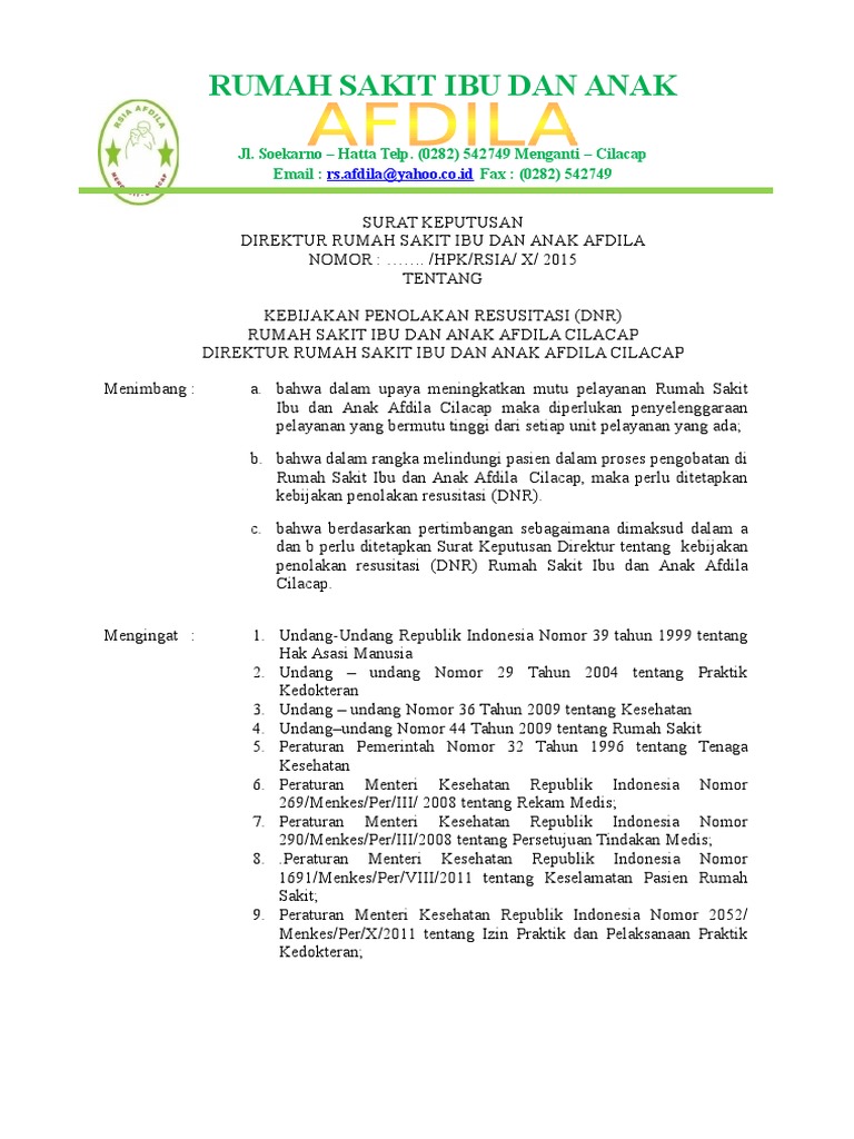 SK Penolakan Resusitasi (DNR) | PDF