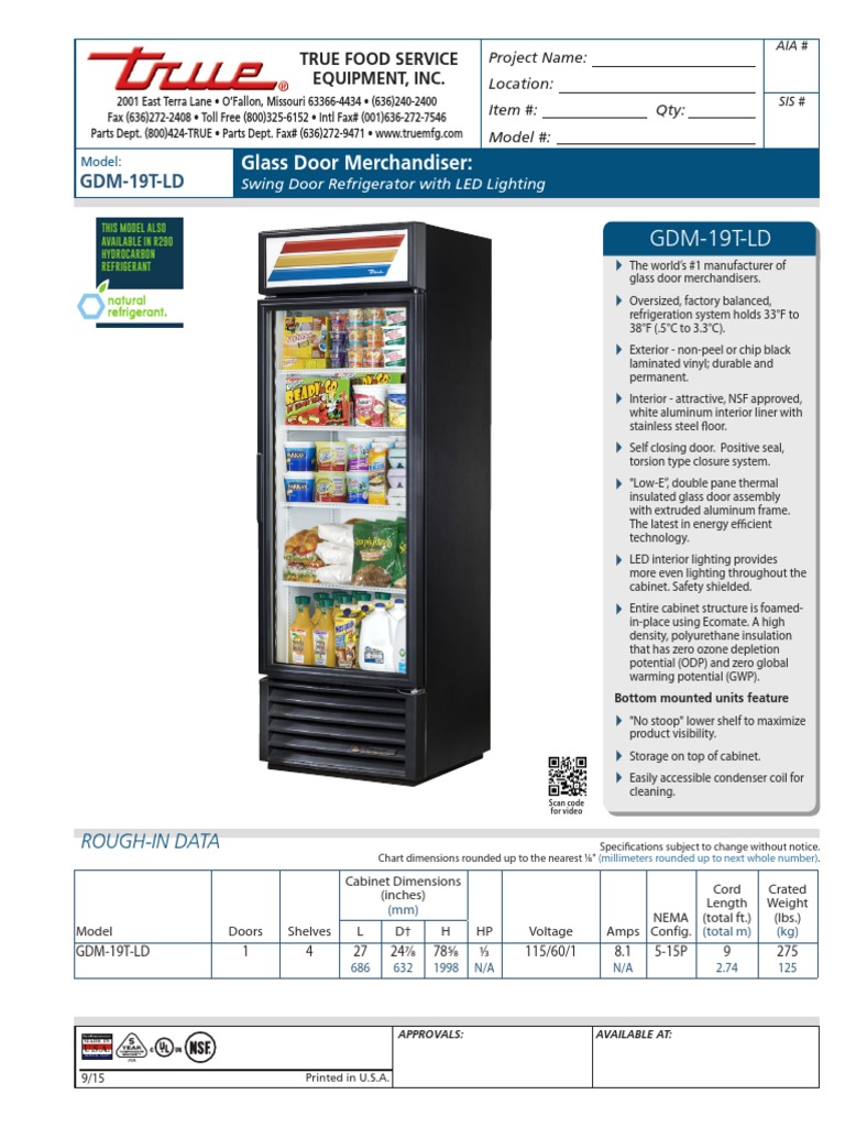 True GDM-19T | PDF | Door | Refrigerator