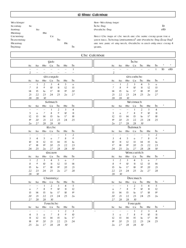 Shire Calendar (Tolkien) | PDF