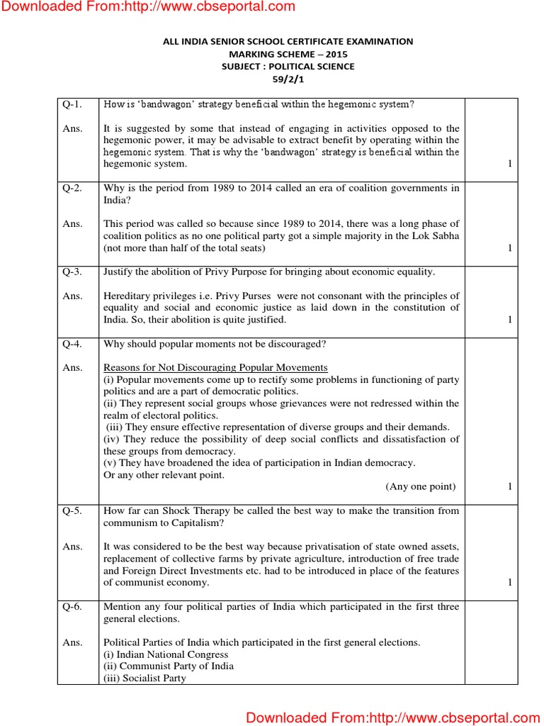 CBSE Class 12 Political Science 2015 Foreign Set 1 - 0 PDF | PDF ...