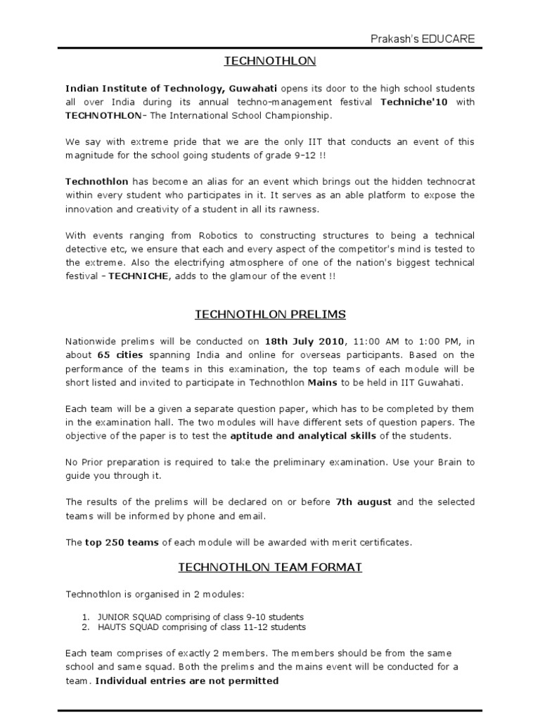 TECHNOTHLON | PDF | Cognition | Technology & Engineering