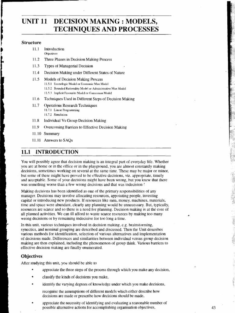 Decision Making Models Techniques and Processes | PDF | Linear ...