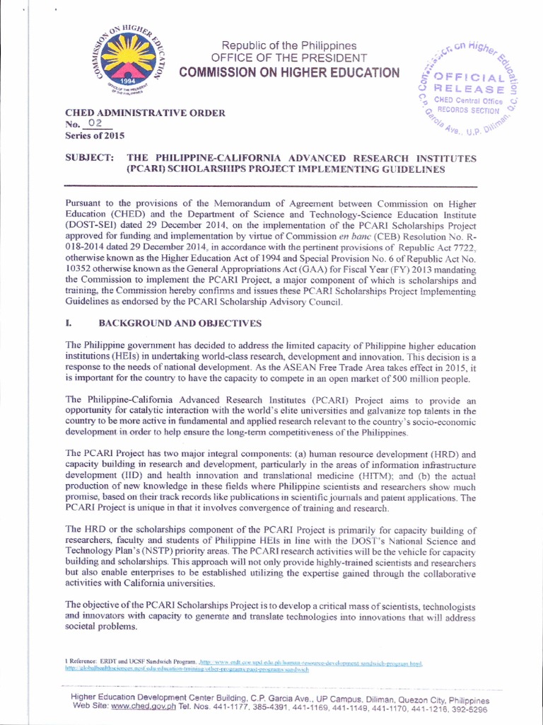 PCARI Scholarships Project Guidelines | PDF | Doctor Of Philosophy ...
