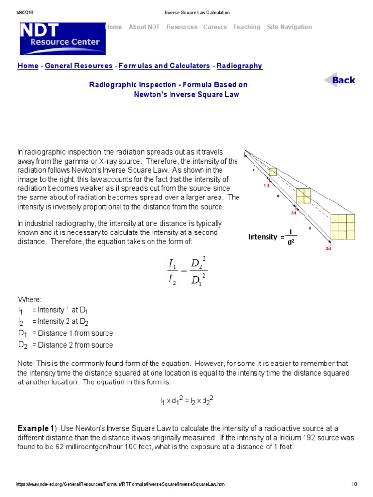 Inverse Square Law Calculation | PDF | Radiography | Radiation