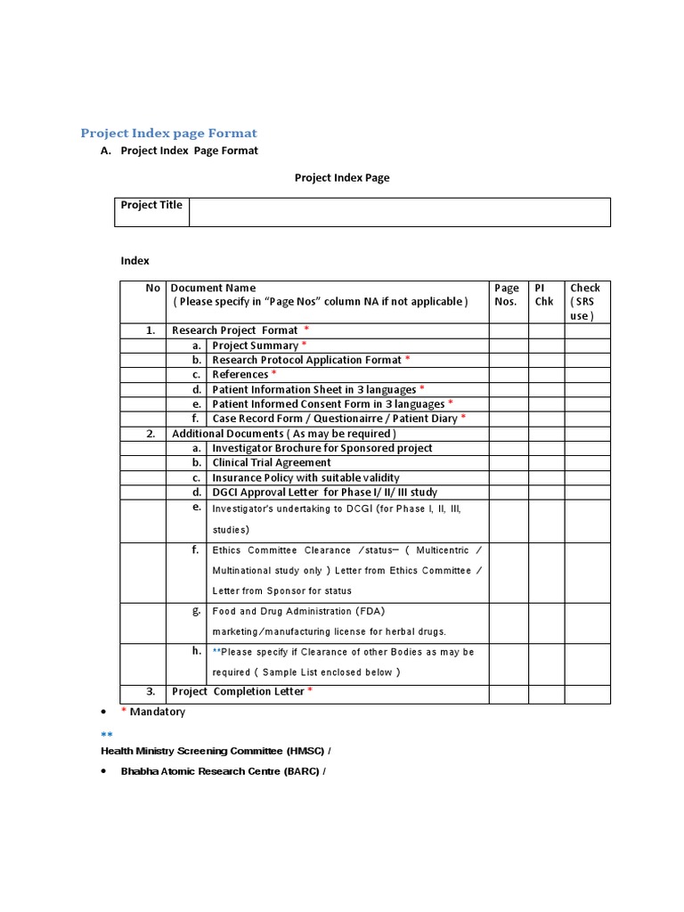 Project Index Page Format Guide | PDF