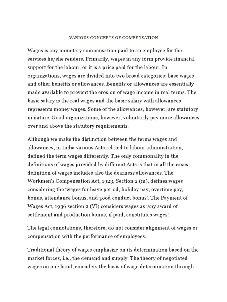 Various Concepts of Compensation | PDF | Wage | Employment