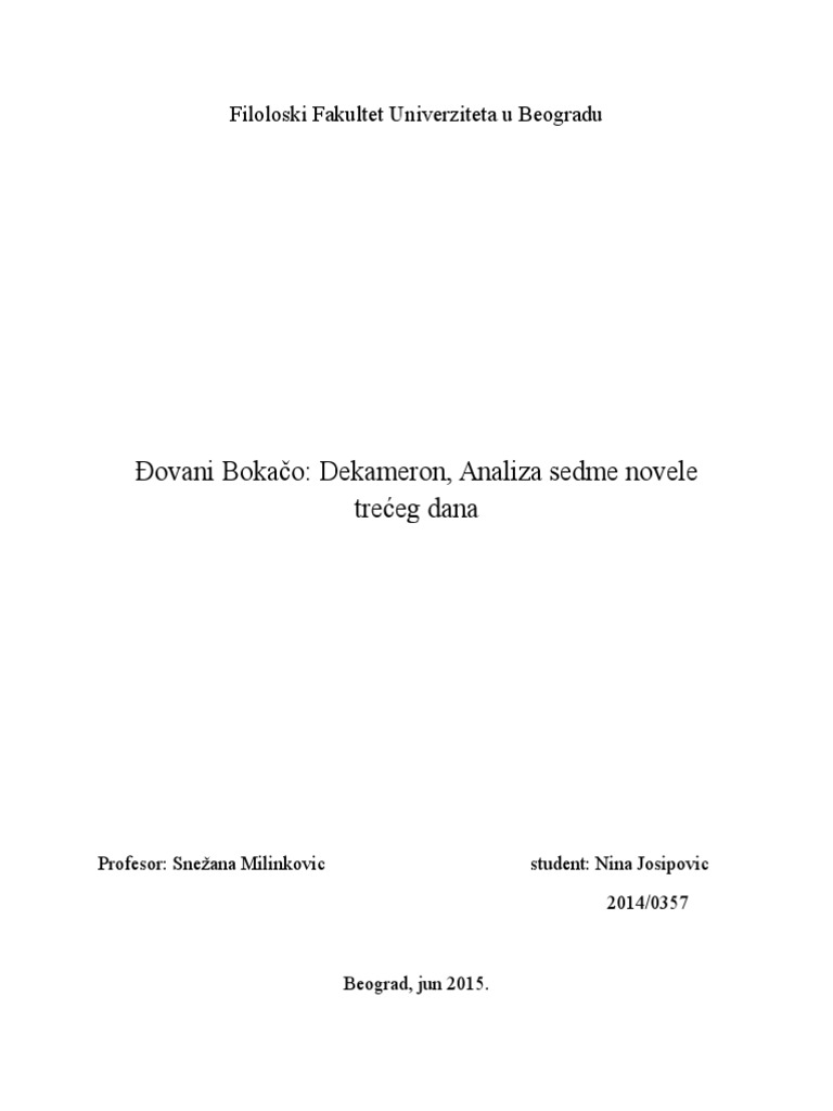 Filoloski Fakultet Univerziteta U Beogradu Giovanni Boccaccio | PDF