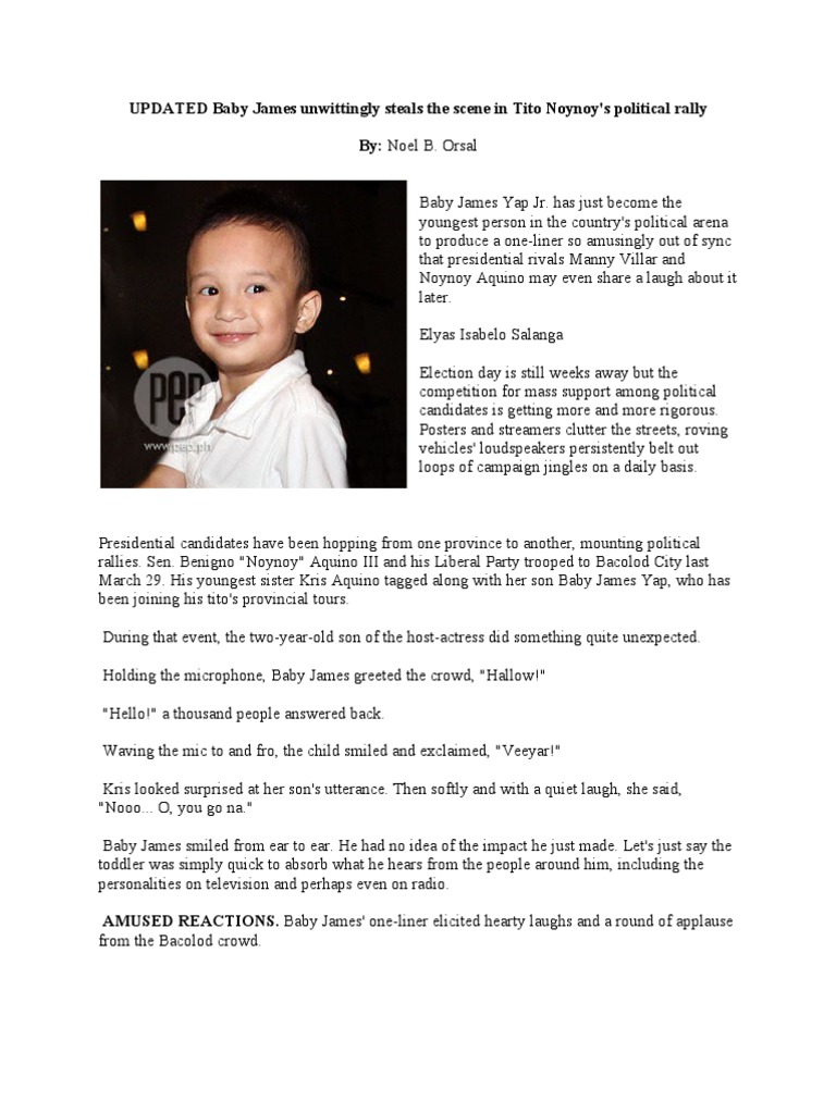 UPDATED Baby James Unwittingly Steals The Scene in Tito Noynoy | PDF | Benigno Aquino Iii ...