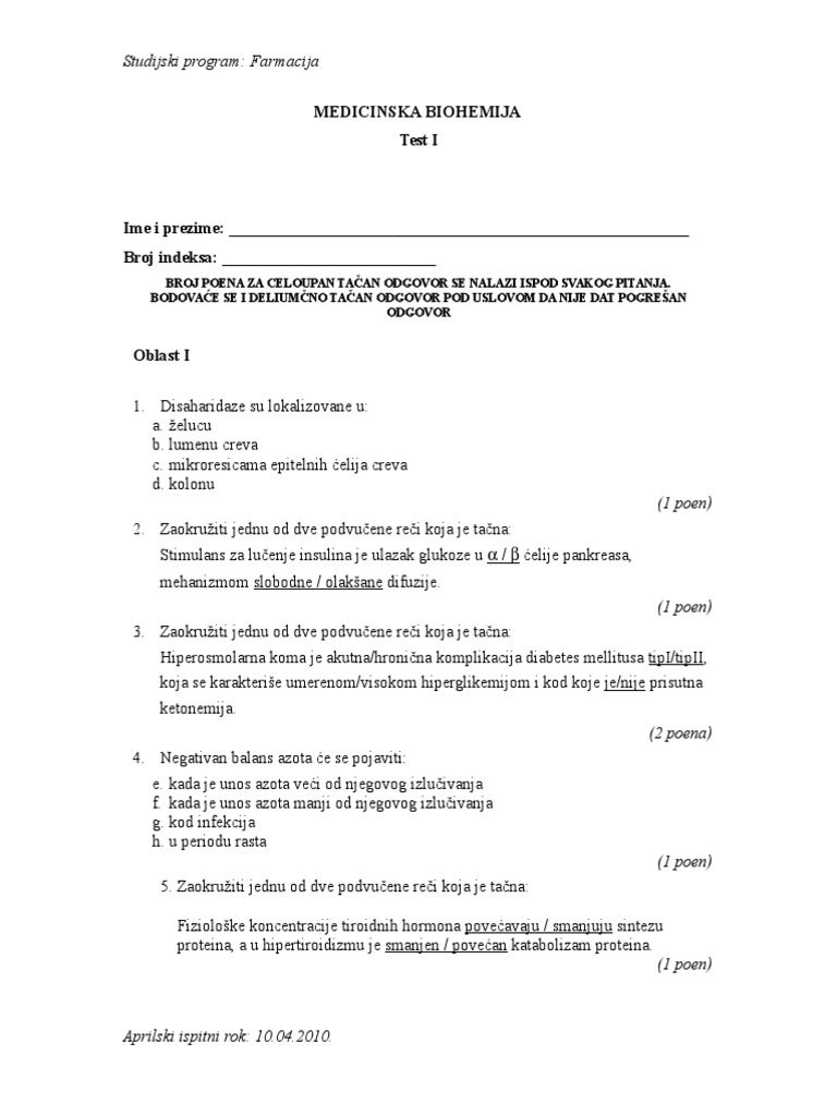 Medicinska Biohemija I | PDF