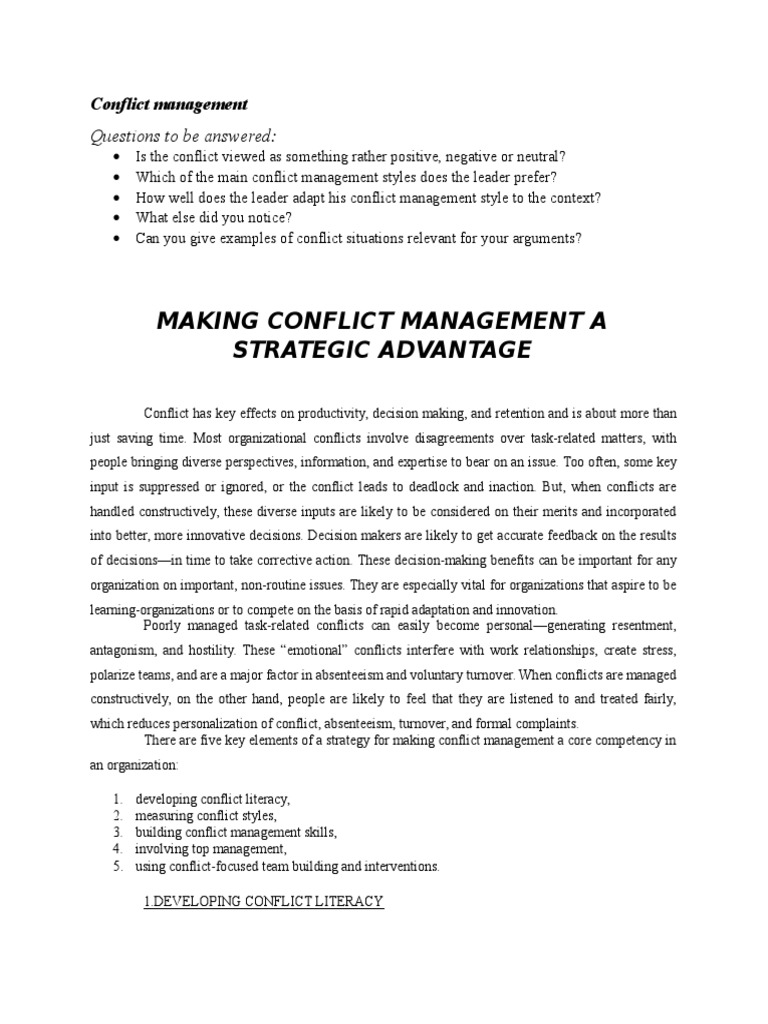 Making Conflict Management A Strategic Advantage | PDF | Applied ...