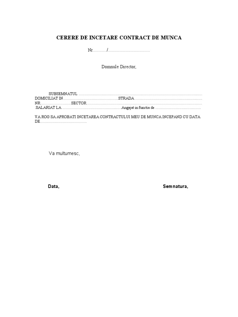 Cerere de Incetare Contract de Munca | PDF
