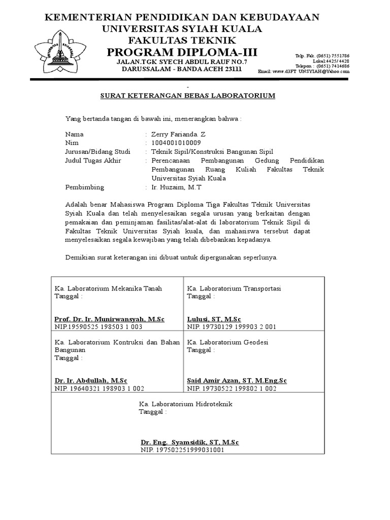 Surat Bebas Lab | PDF