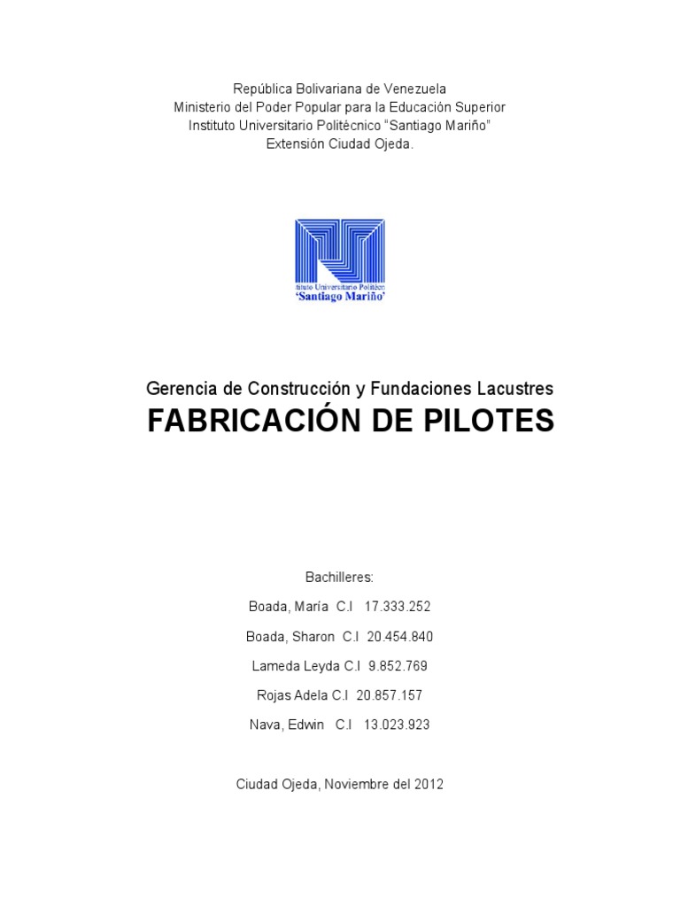 Elaboracion de Pilotes y Materiales Utilizados | PDF | Hormigón | Cemento