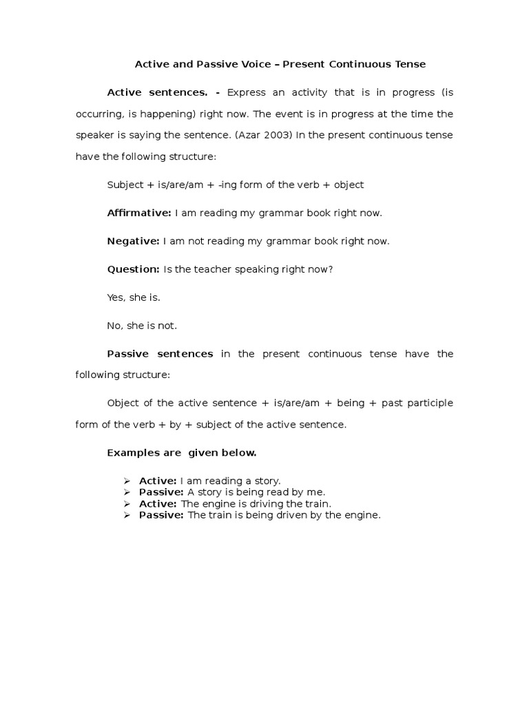 Active and Passive Voice Present Continuous Grammar | PDF | Verb ...