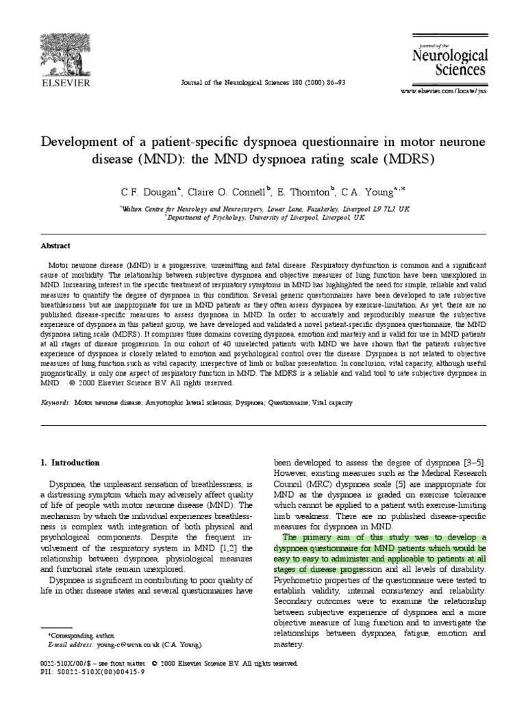 Development of A Patient-Specific Dyspnea Questionnaire in Motor Neuron ...