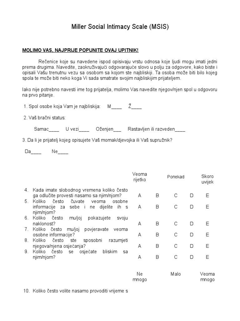 Miller Social Intimacy Scale | PDF