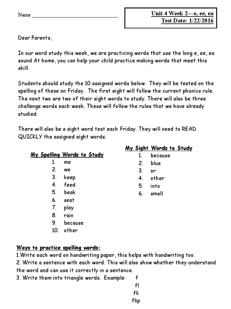 EE and EA Phonics Word Study | PDF | Language Arts & Discipline