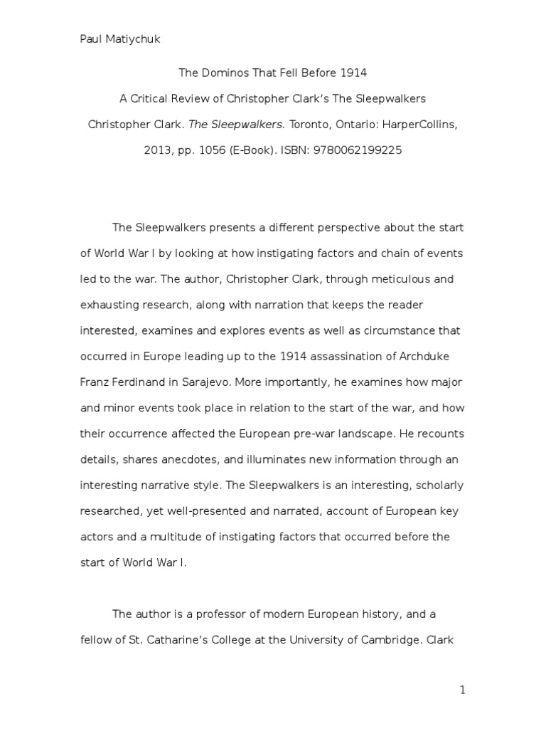 The Sleepwalkers Christopher Clark Book Review | PDF | Austria Hungary ...