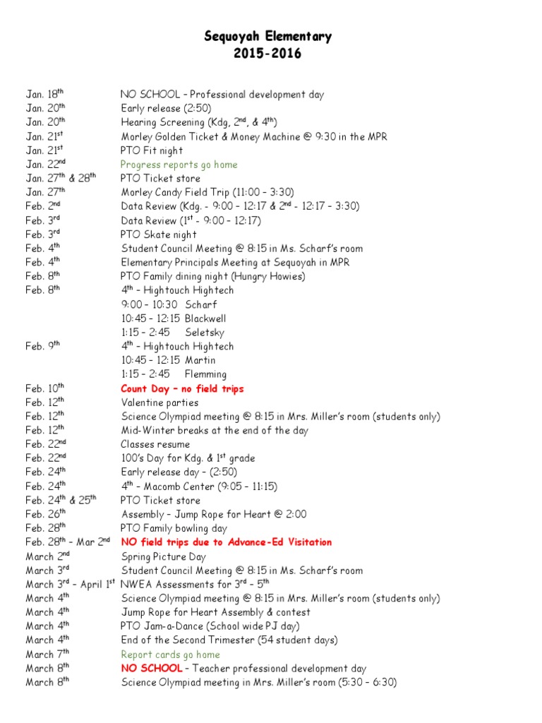 Sequoyah Calendar | PDF